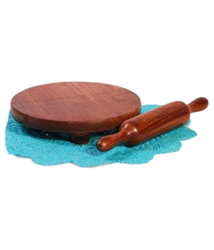 Wooden Chakla,Serving Board, Round Chapati Chakla, Perfect for Making Chappati at Home, Wooden Roti/Chapati Maker, Wood Rolling Board and Rolling Pin Set (Chakla Belan)