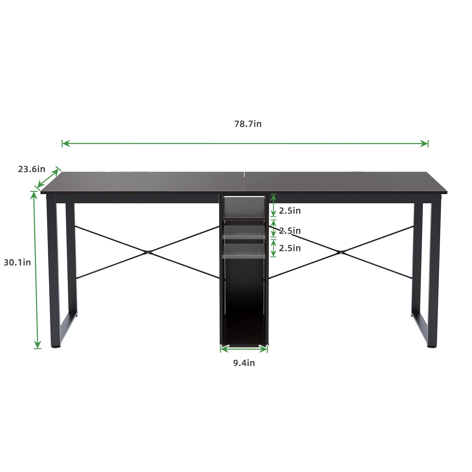 SogesGame Two Person Desk, 78 inches Double Computer Desk Extra Large Size Workstation Writing Table with Storage Shelves Home Office Desk Home Office,Writing Desk and Computer Desk,Black