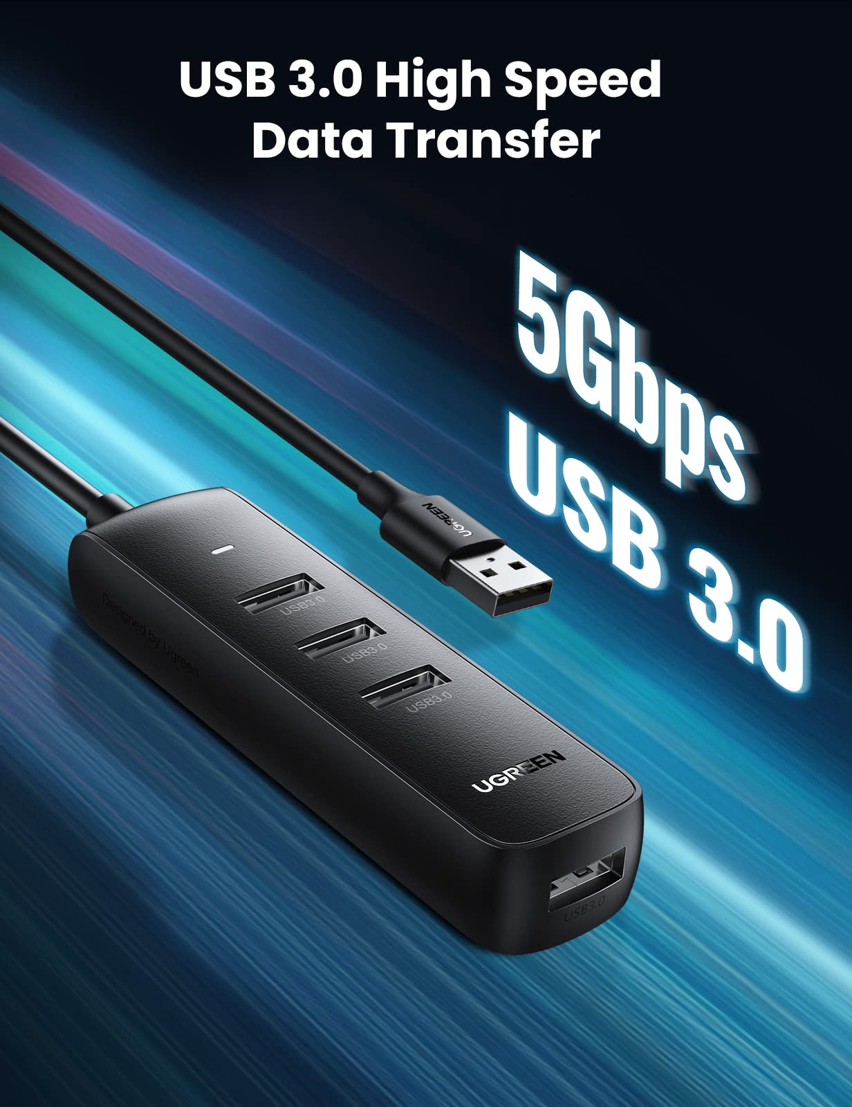 UGREEN USB Hub, 4 Port Powered USB Adapter USB 3.0 Splitter for PC Laptop iMac Surface Pro XPS PS4 PS5 Xbox One, Flash Drive, Mobile HDD and More (0.8ft)