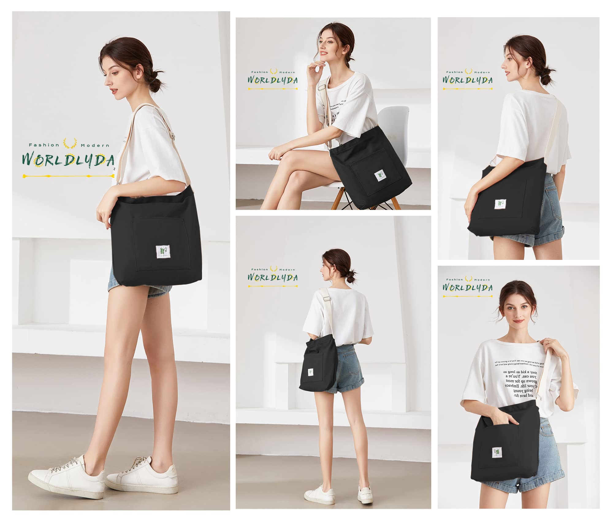 Worldlyda Women Large Canvas Tote Bag Casual Shoulder Work Purse Bag Crossbody Large Handbag