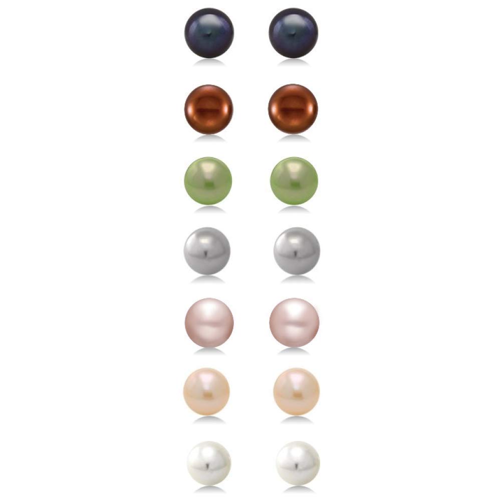 Splendid Pearls Box Set of 7 pairs of 7-8mm Genuine Freshwater Cultured Pearl Stud Earrings in 925 Sterling Silver ✦June Birthstone✦