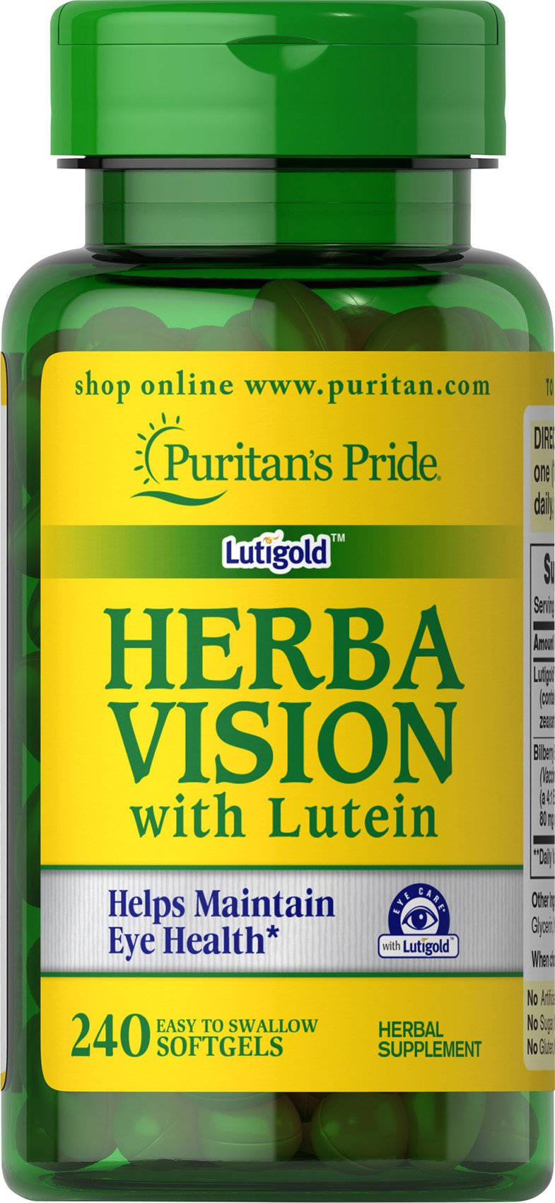 Puritan's Pride Herbavision with Lutein, Zeaxanthin and Bilberry Contributes to Healthy Vision,240 Softgels by Puritan's Pride, 240 Count (70925)