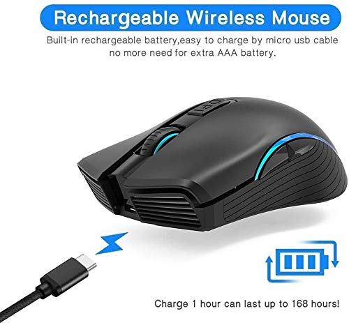 WFB Wireless Mouse Rechargeable Optical Mouse with USB Receiver Portable Gaming,Office Mice 3 Adjustable DPI Levels,6 Buttons for PC,Laptop,Computer,Notebook,MacBook Black