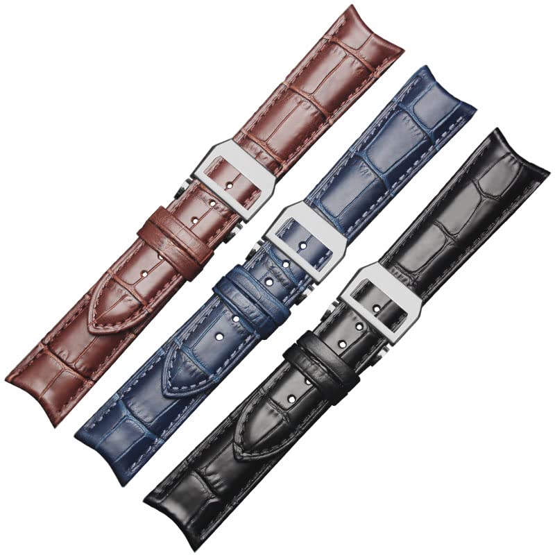 Replacement leather watch strap for IWC Portuguese curved men's watch belt Portuguese meter 7 pilot leather bracelet 22mm (22mm,Blue)