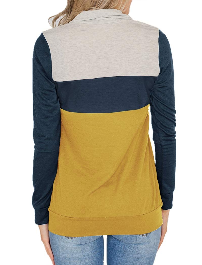 Uincloset Women's Casual Triple Color Block Long Sleeve 1/4 Zip Pullover Loose Lightweight Tops Sweatshirts with Pocket