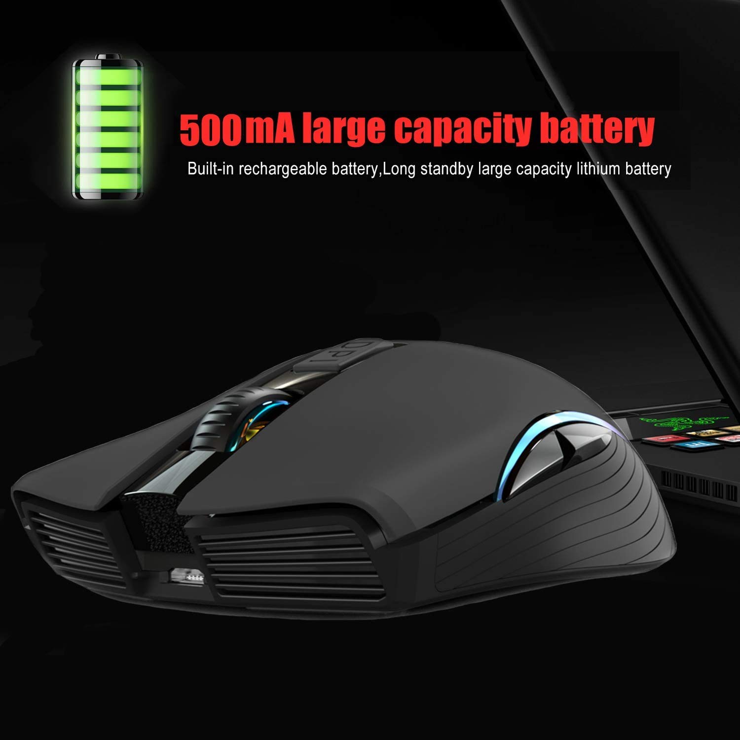 WREWING Bluetooth Mouse, 2.4G & Bluetooth Dual Mode Rechargeable RGB Gaming Mouse, Silent Click Noiseless Laptop Mouse Compatible with PC,Mac, Android, Windows (Black)