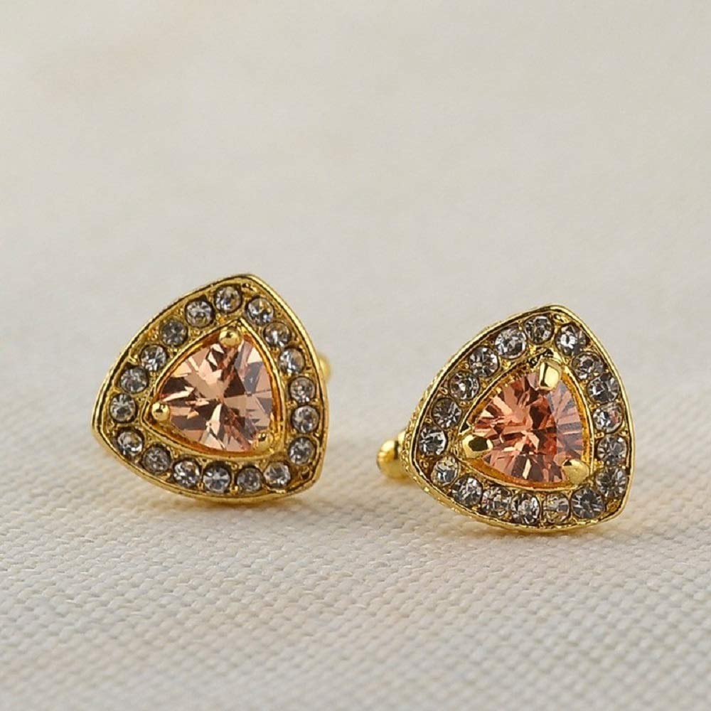 V & L Crystal Cuff links β Fancy Unique Elegant Sparkling Luxury Gem Stone Cufflinks for men in Triangle - Perfect for Wedding, Formal, Suit, Business and Groom Cufflink (Gold)