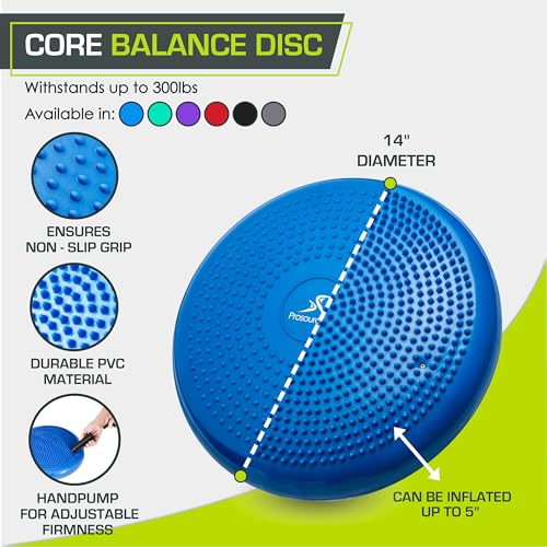 ProsourceFit Core Balance Disc Trainer, 14β Diameter with Pump for Improving Posture, Fitness, Stability