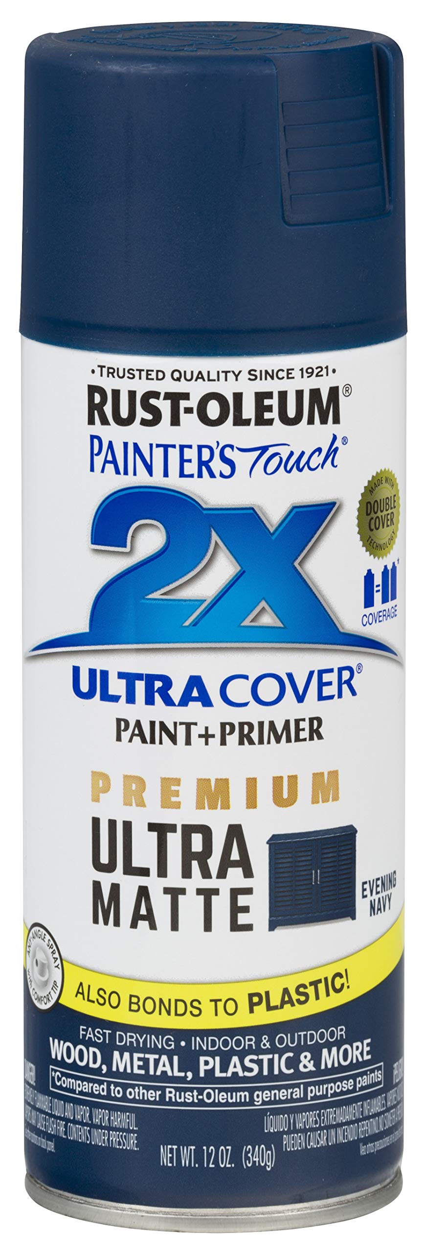 Rust-Oleum 331183 Painter's Touch 2X Ultra Cover Spray Paint, 12 oz, Ultra Matte Evening Navy