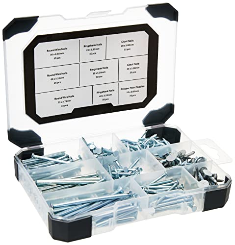 TIMCO Nails Galvanised Bright Mixed Tray - 300pcs - A Selection of galvanised and Bright Steel Nails for Internal and Exterior Applications