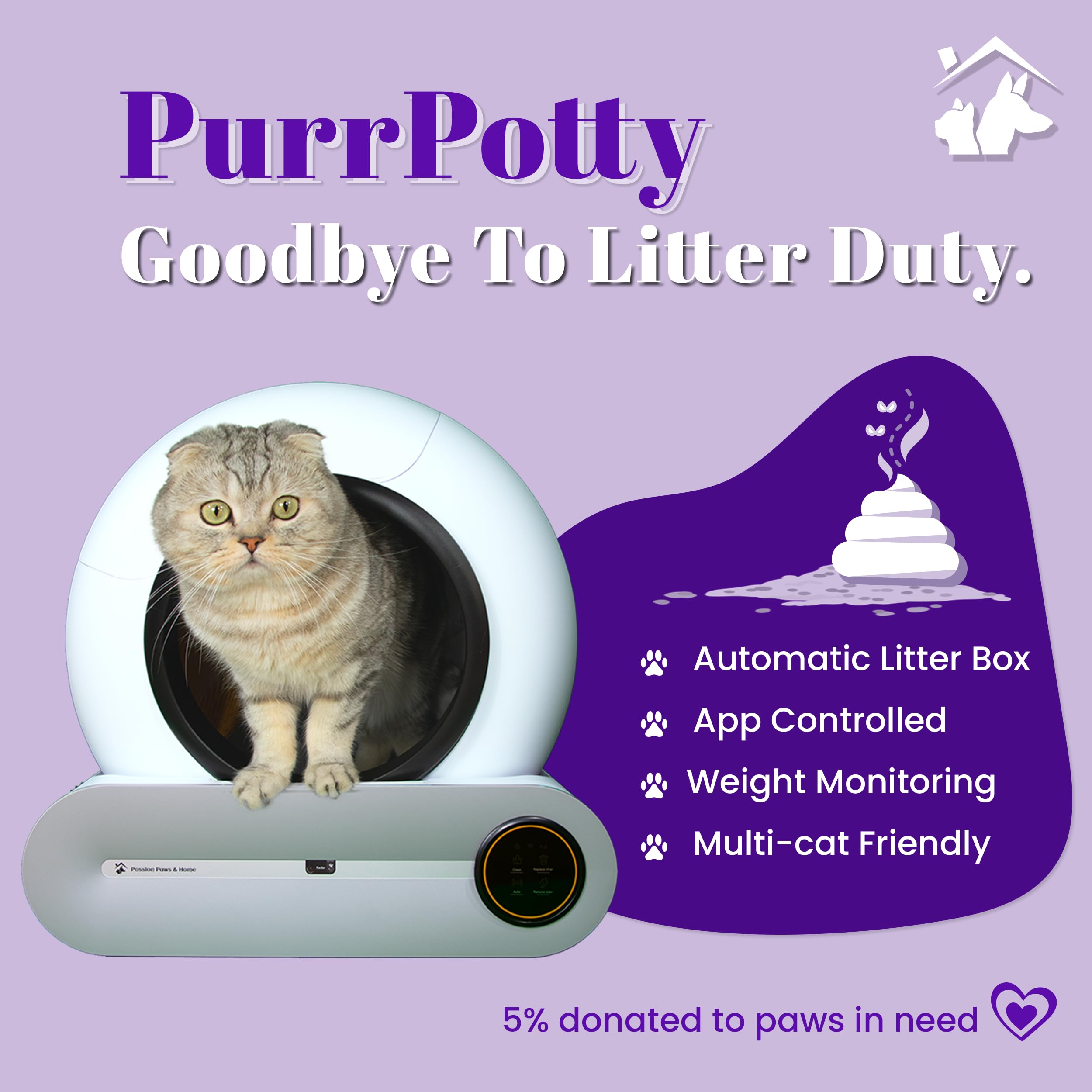 PurrPotty: Self Cleaning Litter Box, Automatic Cat Litter Box for Multiple Cats- App Control and Large Capacity Cat Litter Box