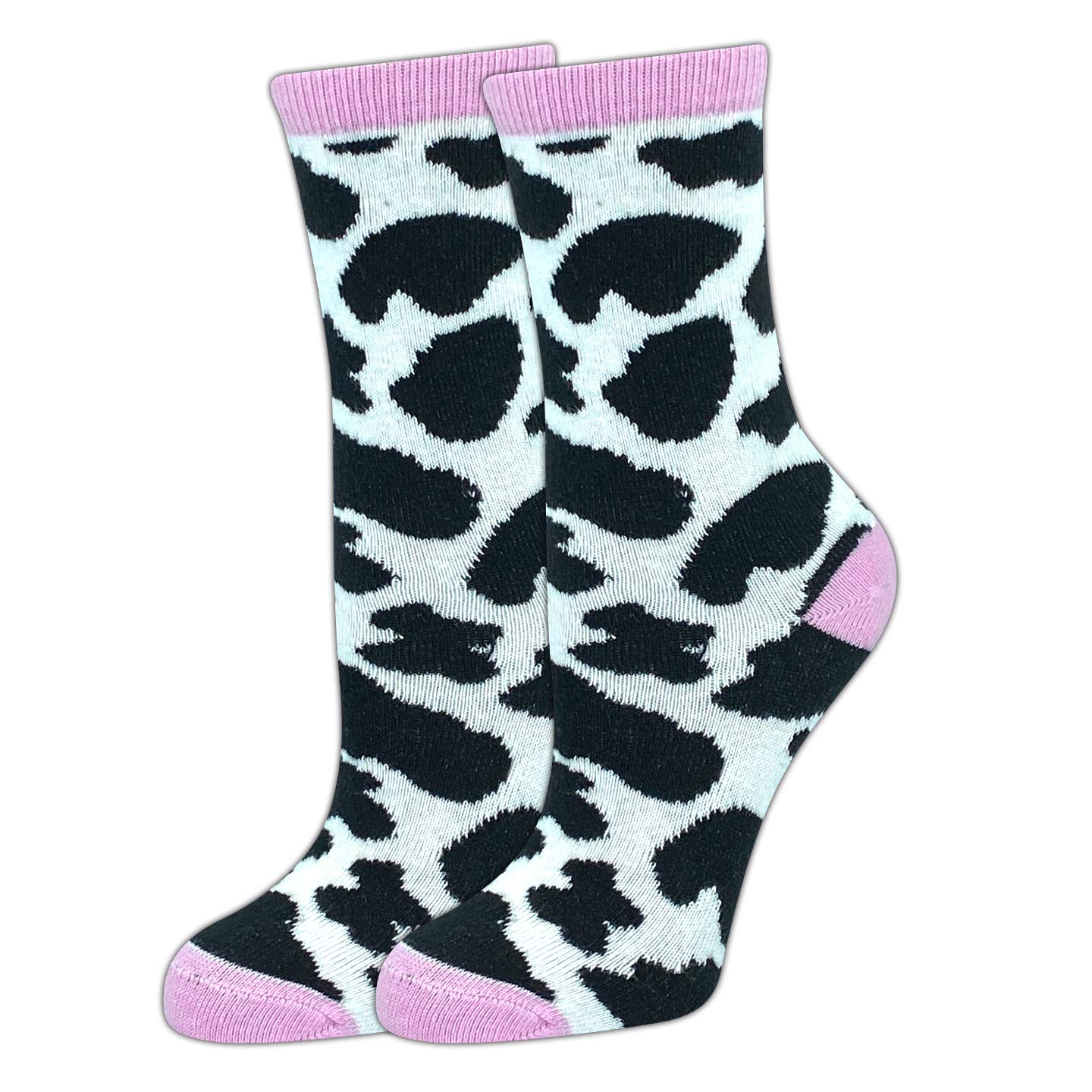 TCK Topsox Cow Print, Eat More Chicken Crew Socks (X-Small (8-12))