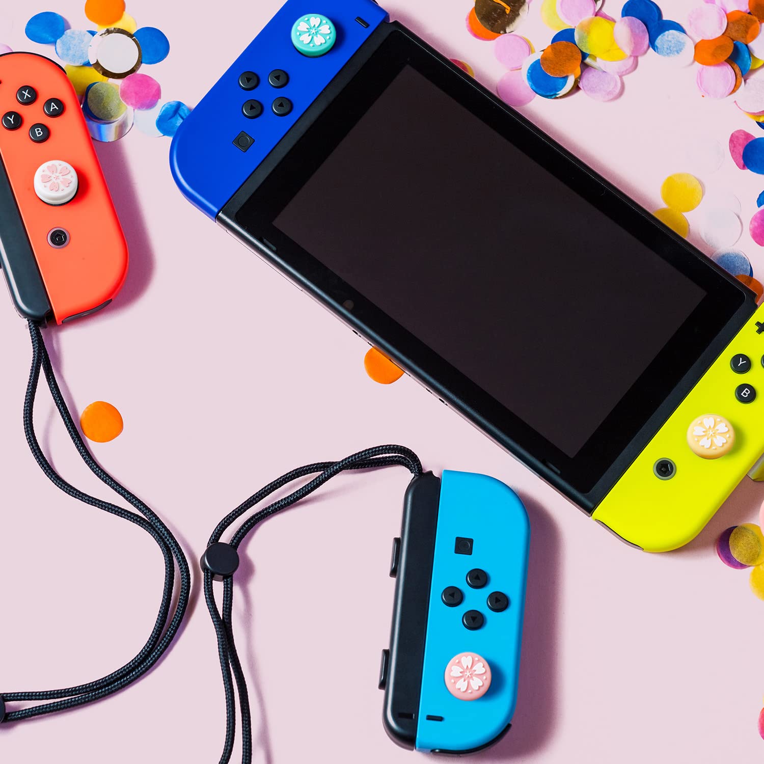 Sumind 8 Pieces Sakura Flower Thumb Grip Caps, Thumb Grips Analog Stick Cover Soft Silicone Button Joystick Cap Compatible with Nintendo Switch, Switch Lite and Joy-Con Controller