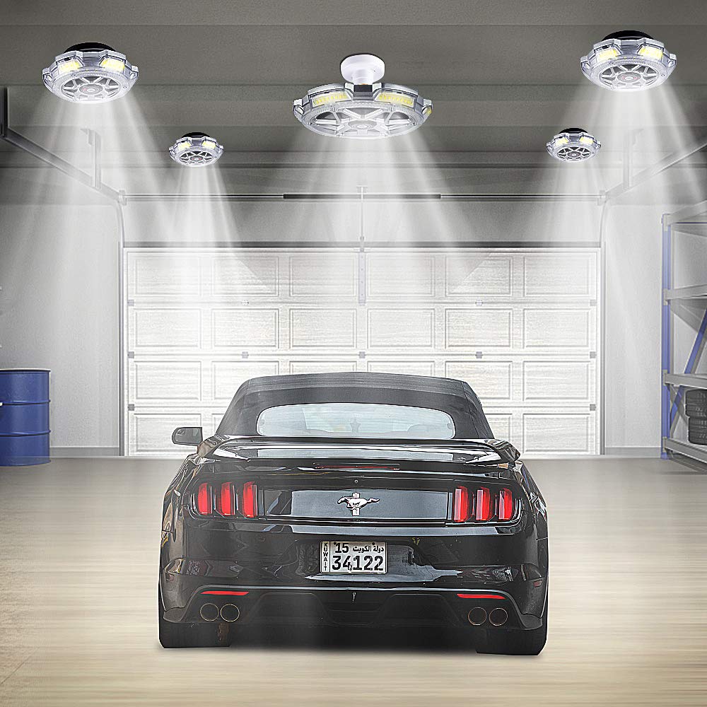 Tesecu High Bay Light 12000LM 120W 6500K Daylight Garage Ceiling Light Fixtures, 1 Main+4 Split, E26 Socket LED Warehouse Lights Commercial Shop Workshop Garage Factory Lowbay Area Lighting Fixture