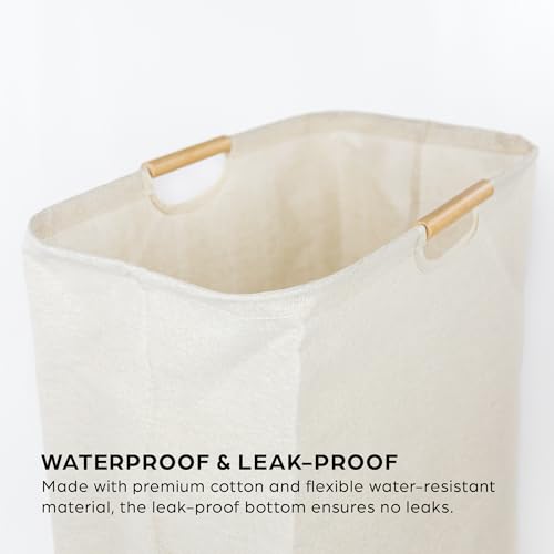 Waterproof Laundry Basket, Extra Large Laundry Hamper with Wooden Handle, Collapsible Toys Clothes Storage Basket for Laundry Room, Bathroom, Living Room, Hamper for Clothes, Toys and more.