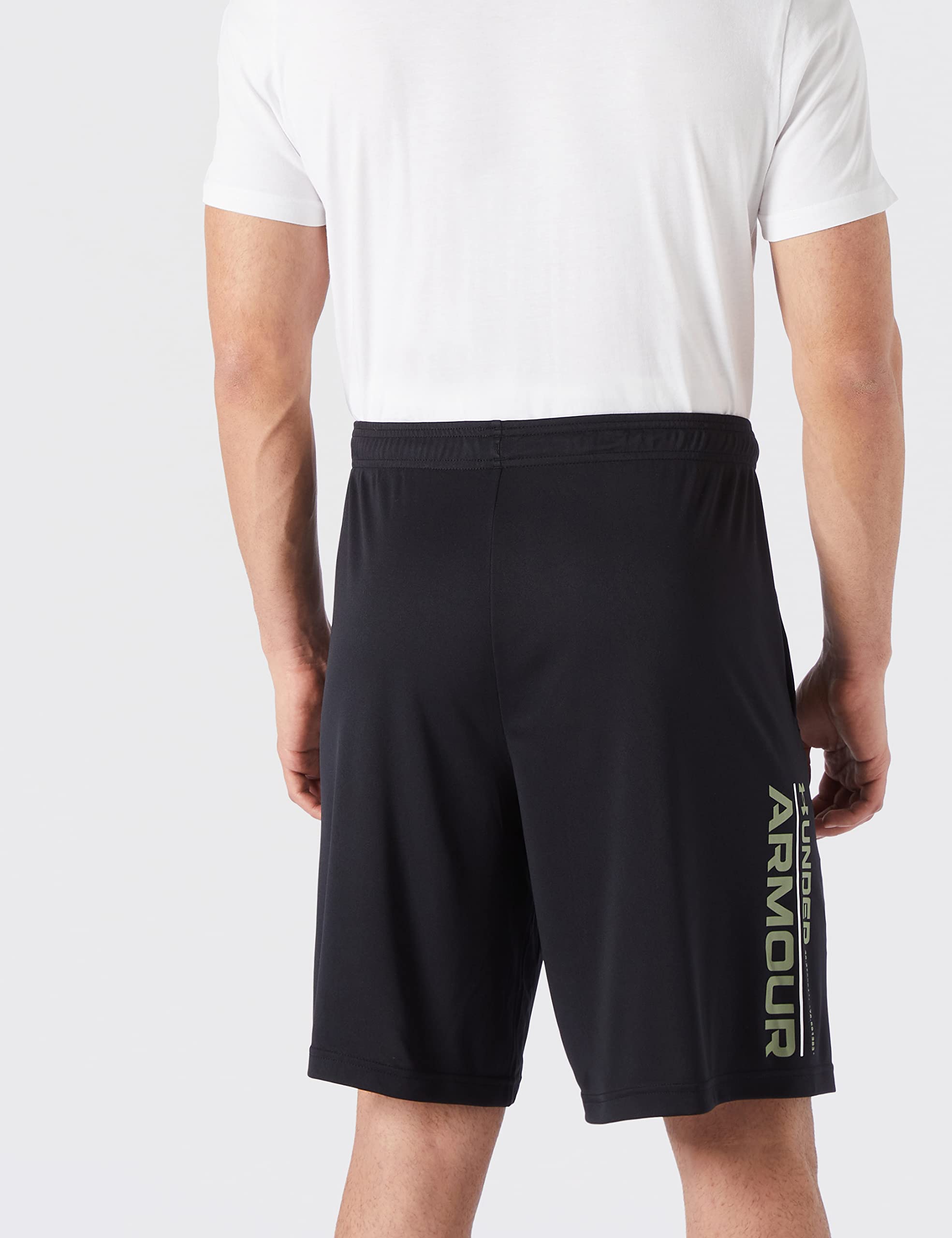 Under Armour Men's Tech Wordmark Shorts, Black (001)/Academy Blue, Large