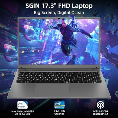 SGIN Laptop, 17 Inch Laptops Computer with 24GB RAM 512GB SSD, Intel Celeron Quad Core Processor(Up to 2.9 GHz), IPS Display, Mini HDMI, Webcam, Dual Wi-Fi,Bluetooth, 512GB Expansion
