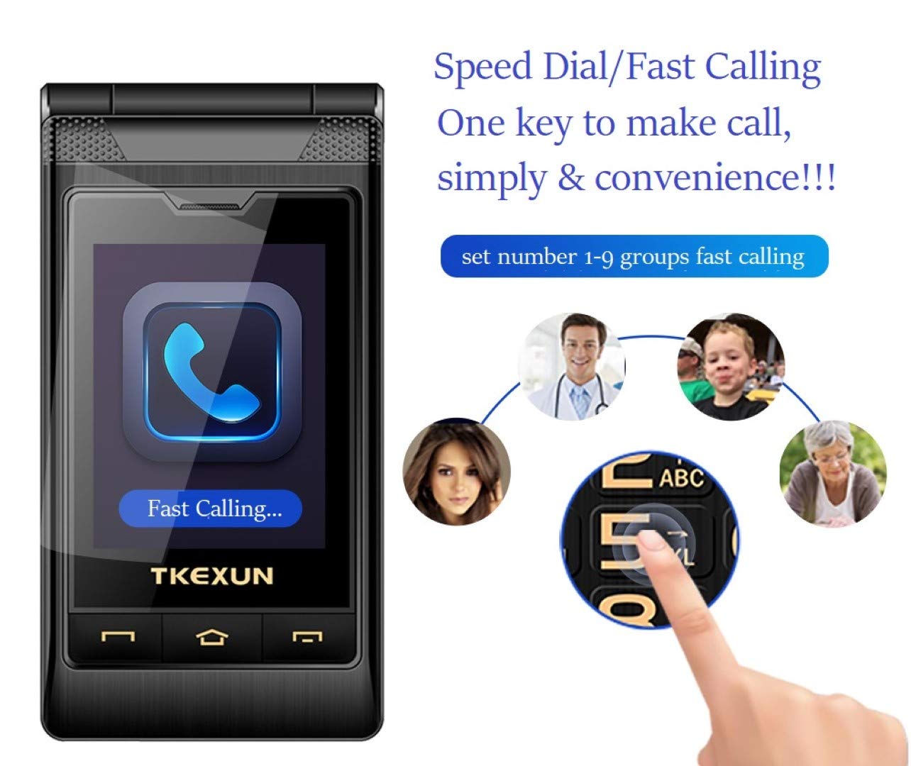 Tkexun G10-C Flip Touch Two Large Screen Dual Sim Mobile Cell Phone with Free Case (Black)