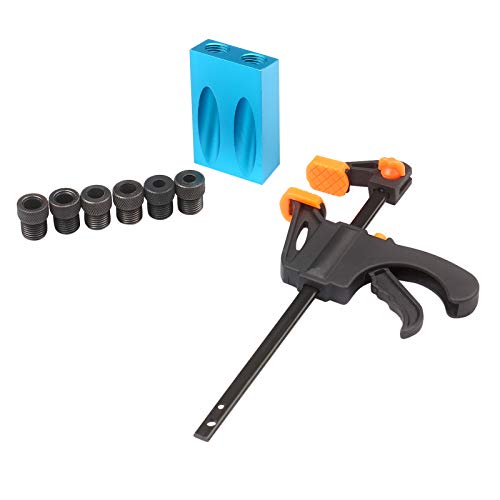 RUSUO Pocket Hole Jig Kit,8pcs Pocket Hole Jig Kit 8mm 10mm 15 Degree Angle Drill Guide Woodwoorking Tool Inclined Hole Jig Hole Puncher Locator Jig Drill Bit Carpentry Tools