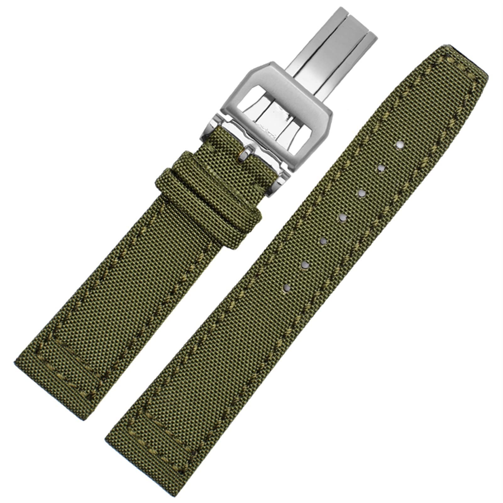 RAYESS for IWC Pilot Spitfire Timezone TopGun Strap Green Black Belts Wristwatch Straps 20mm 21mm 22mm Nylon Canvas Fabric Watch Band (Color : Pin Green Black, Size : 21mm)