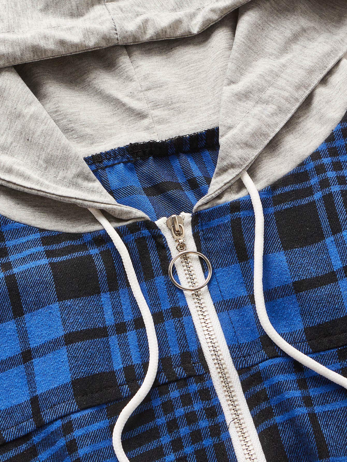 SOLY HUX Women's Long Sleeve Plaid Hoodie Jacket Full Zip Crop Top Sweatshirt Navy L