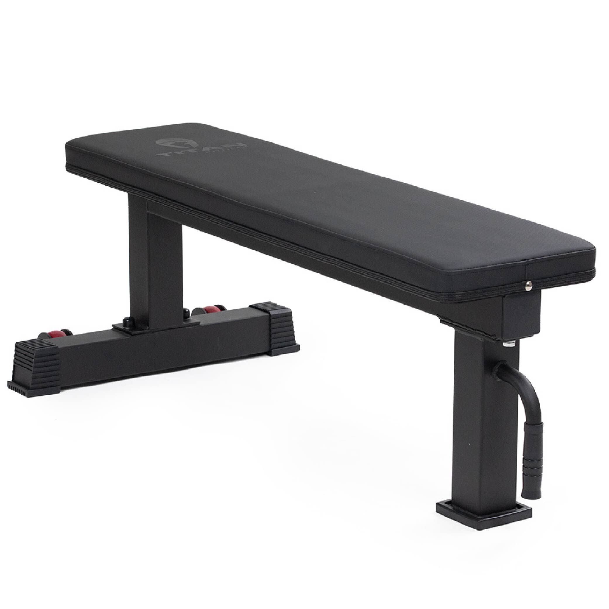 Titan Fitness Tri-Pod Competition Flat Weight Bench, 1,000 LB Capacity, Dedicated Home Gym Weightlifting & Strength Training Utility Bench, HeftyGrip Vinyl Upholstery, Front Handle & Rear Wheels