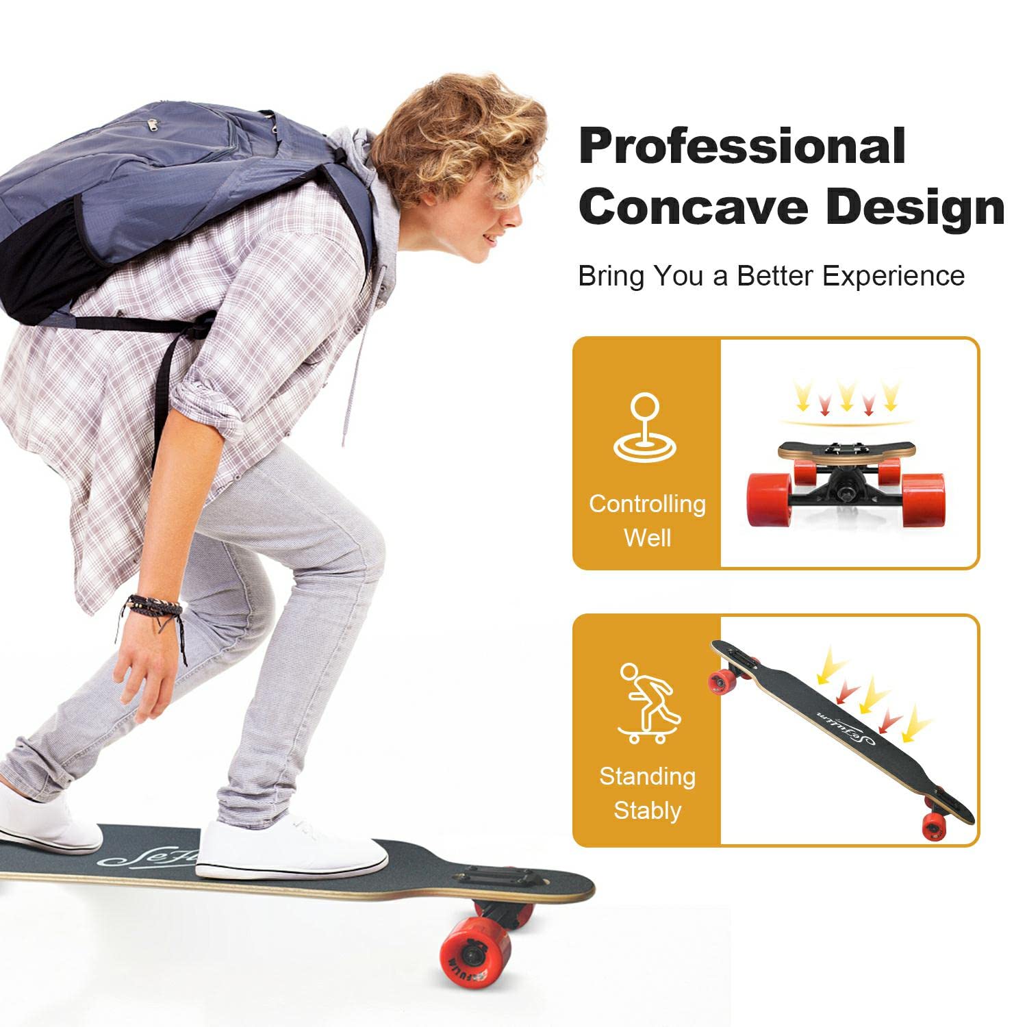 Sefulim Skull Longboard Skateboard, 41 Inch Deck Complete Maple Cruiser Freestyle Longboard Skateboard for Kids Teen Boys Girls Beginners