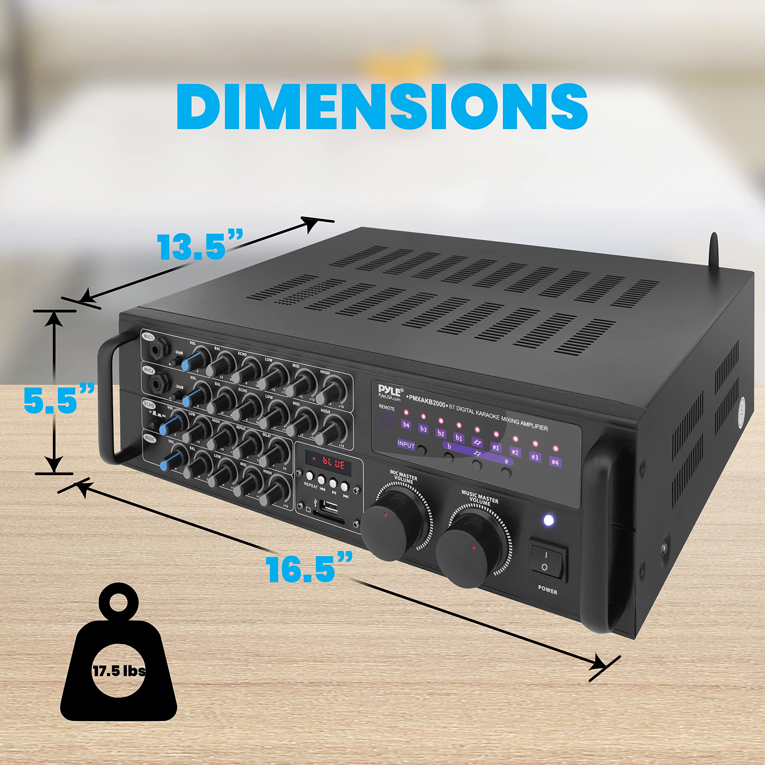 Pyle Dual Channel Bluetooth Mixing Amplifier - 2000W Rack Mount Karaoke Sound Mixer Audio Home Stereo Receiver Box System w/ RCA, USB, AUX - For Speaker, PA, Home Theater, Studio/Stage PMXAKB2000