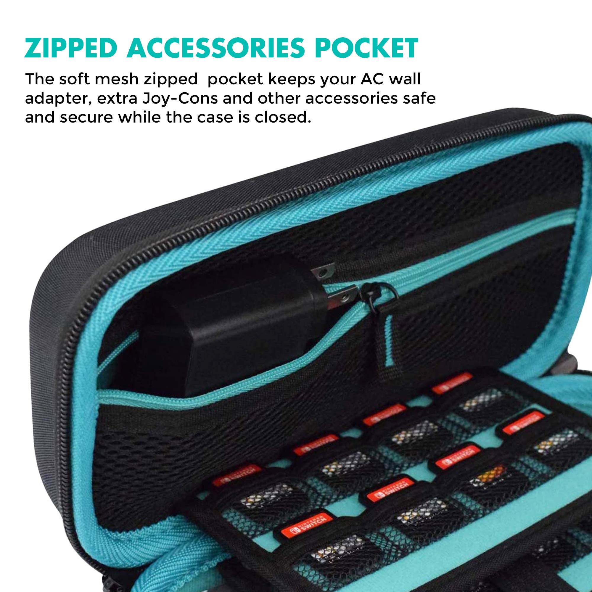 TakeCase Carrying Case Compatible with Nintendo Switch Lite - Includes Pouch That Fits Adapter/Charger, Accessories, and 16 Games Storage - Perfect for Travel - Blue/Turquoise