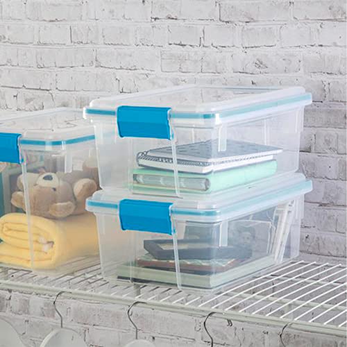 Sterilite 12 Qt Gasket Box, Stackable Storage Bin with Latching Lid and Tight Seal, Plastic Container to Organize Basement, Clear Base and Lid, 6-Pack