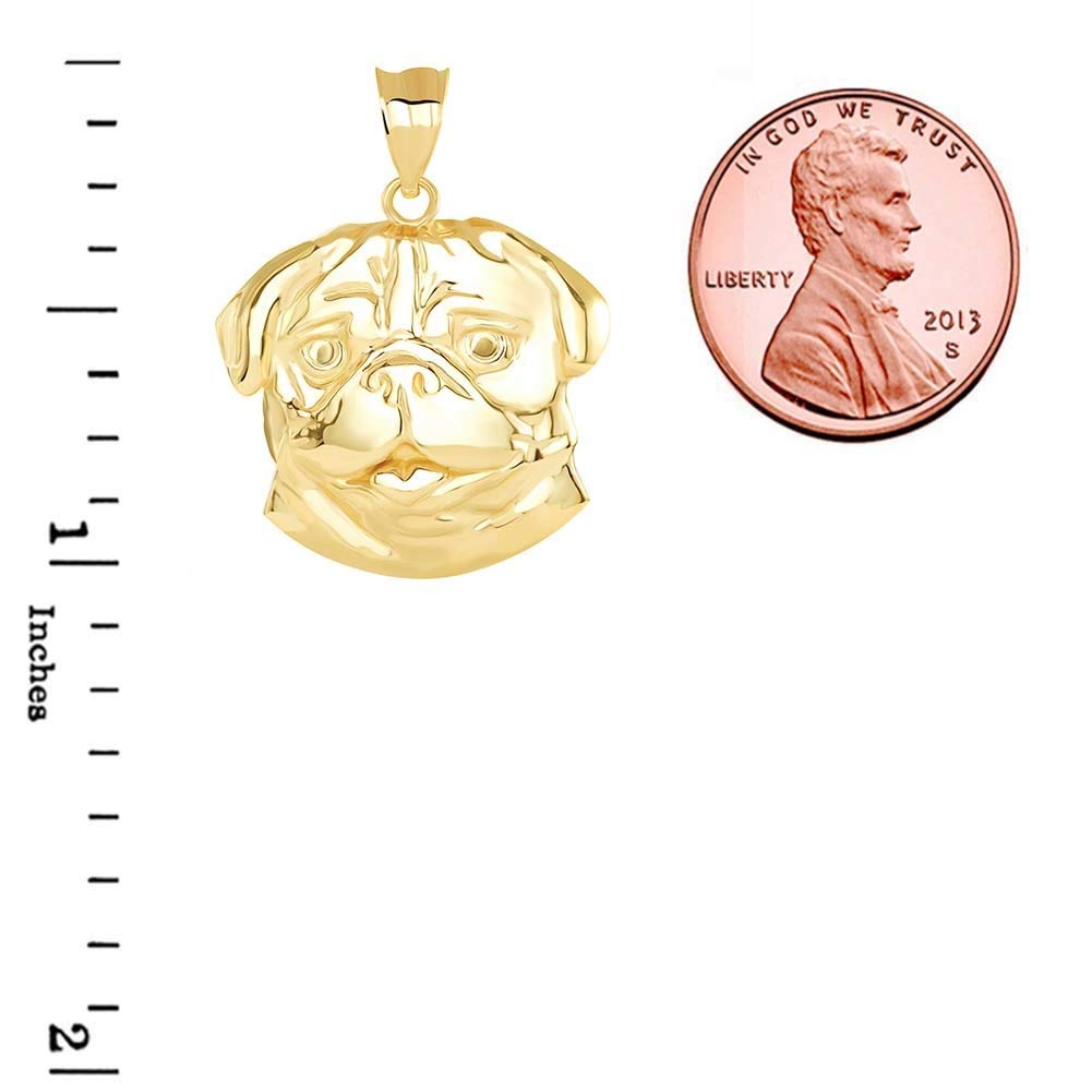 Sideways Crosses Fine 14k Yellow Gold Lovely Animal Pug Dog Head Charm Pendant