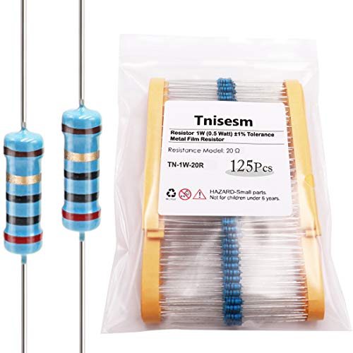 Tnisesm 125Pcs Resistor 20 ohm 1w (1 Watt) ±1% Tolerance Metal Film Resistor for DIY Projects and Experiments, Multiple Values of Resistance Optional TN-1w-20R