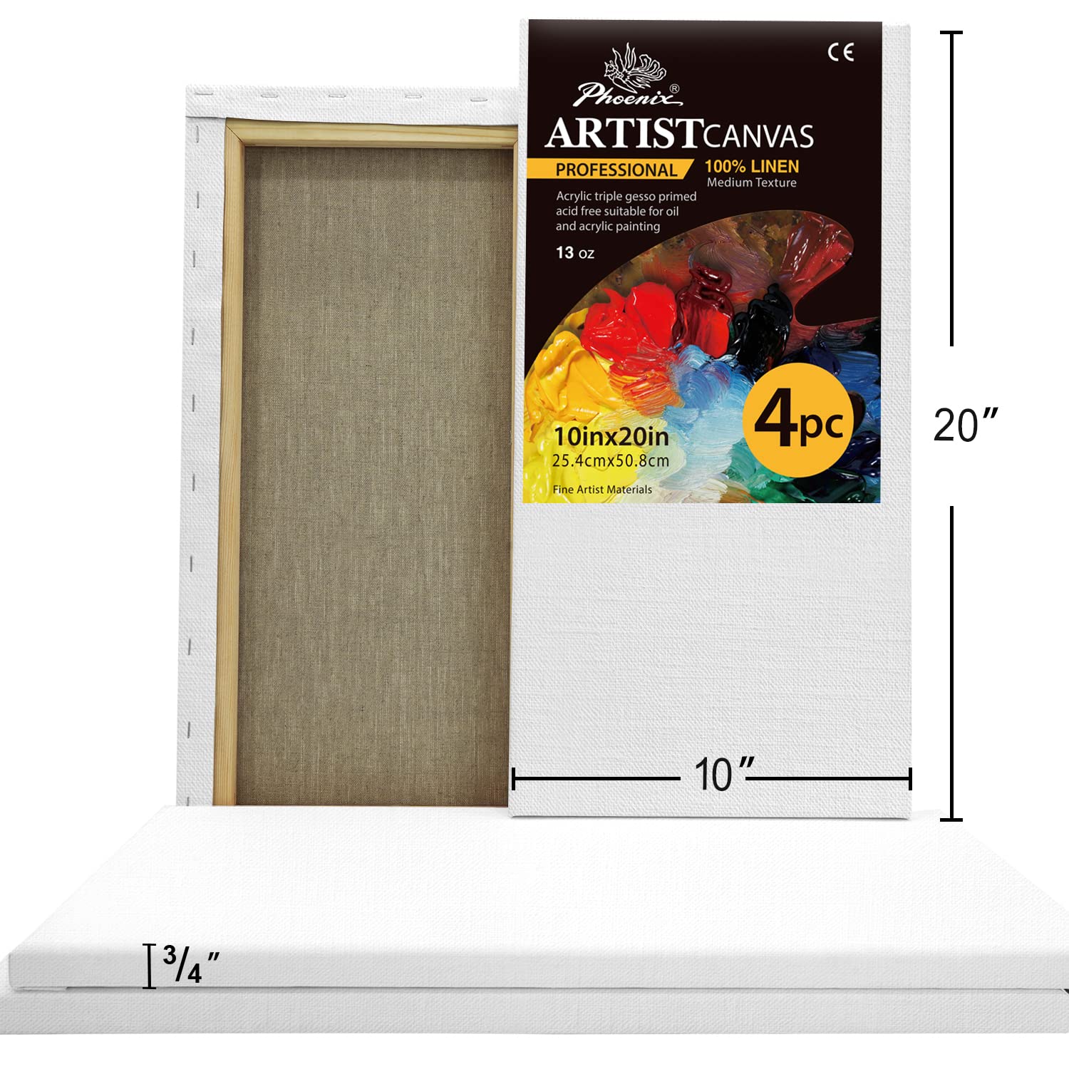 PHOENIX Linen Canvas for Painting, 8x10 Inch/6 Pack - 3/4 Inch Profile, Medium Texture - 13 Oz Triple Primed Blank Heavy Weight Professional Stretched Canvas for Oils, Acrylics, Pastels