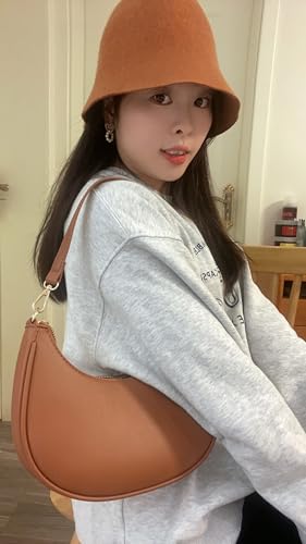 WuliTown Small Crescent Shoulder Bag Under the Arm Purse, Cute Hobo White Shoulder Bag,Mini Clutch Purse with Zipper Closure