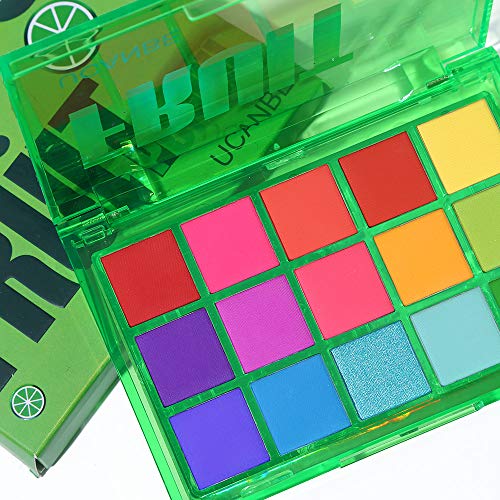 UCANBE Colorful Makeup Eyeshadow Palette 15 Shades Neon Rainbow Shimmer Matte Eye Shadow, Vibrant High Pigmented Blendable Make Up Pallets Kit - Fruit Punch