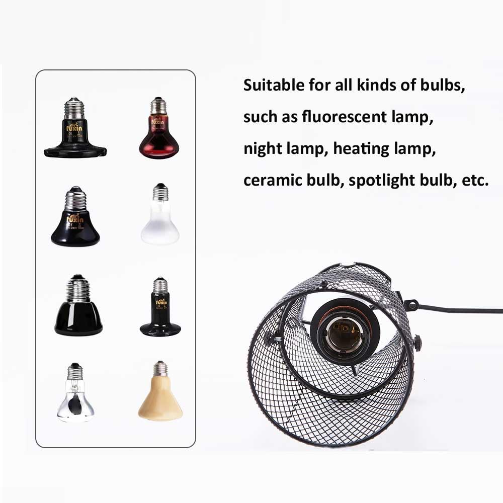 Reptile Heat Lamp Holder with Anti-hot Bracket, Pet Heat Lamp Lampshade Holder Heating Light Bulbs Holder Heating Lamp Shade with Switch for Pet Amphibian Snake Lizard Turtle Birds Chick,US Plug