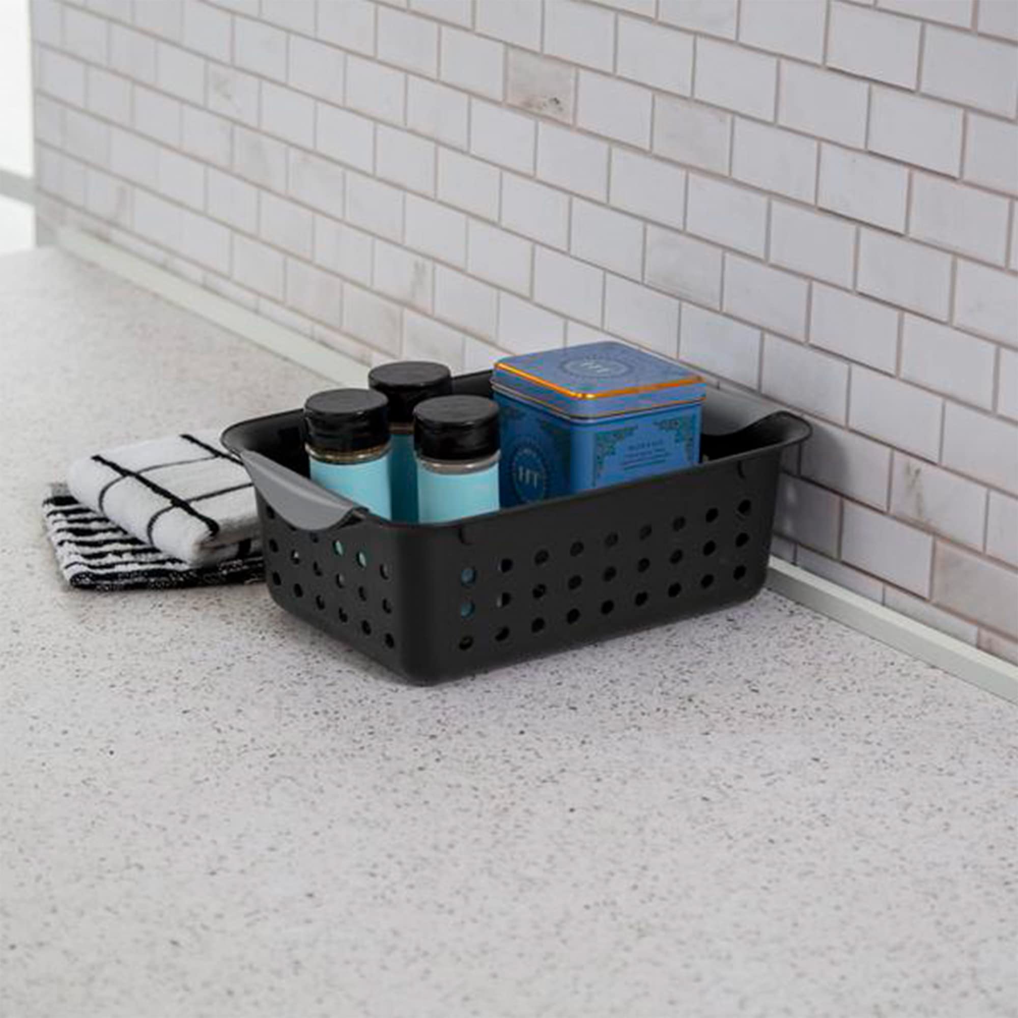 Sterilite Small Home Organization Storage Basket with Holes, Black (36 Pack)