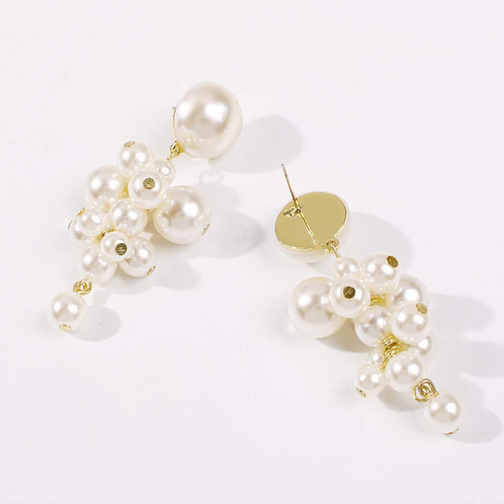 Xerling Charm Pearl Earrings Elegant Dangle Hoop Earrings Pearl Cluster for Women Dangle Drop Stud Earrings