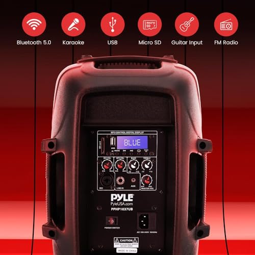 PYLE-PRO 1000W Powered Bluetooth PA System Speakers - Active DJ Speakers with 10 Inch Subwoofer Monitor Speaker and Built-in USB for Audio, Music, Concerts, Band - PPHP1037UB, Black