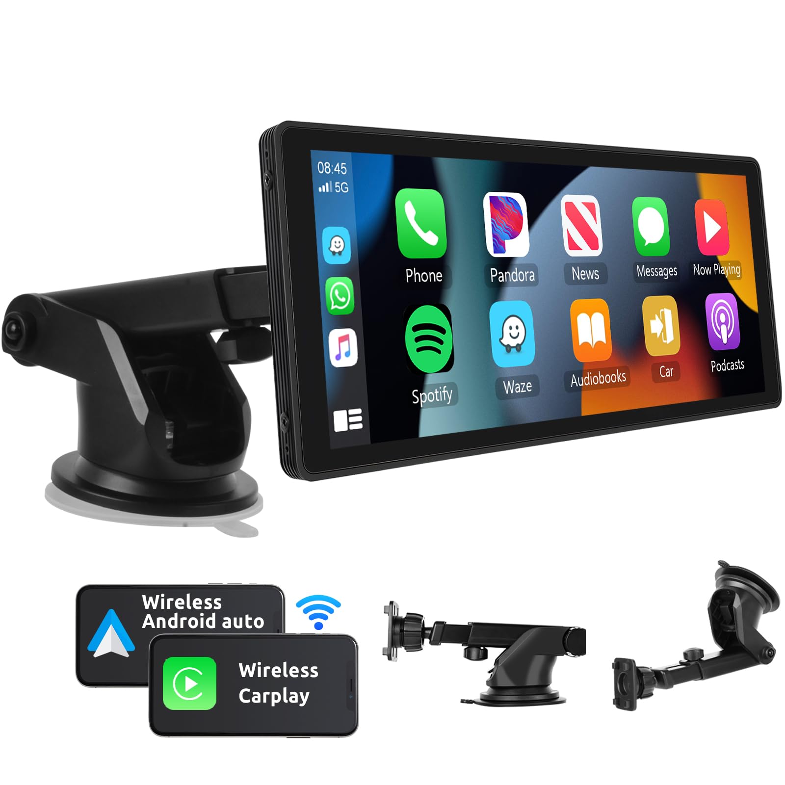 Podofo Wireless Apple Carplay Car Stereo,10.26” IPS Touch Screen Car Radio Support Android Auto with Mirror Link, Car Play Navigation, Bluetooth, USB, EQ Audio, AUX/FM Transmit, for All Vehicles