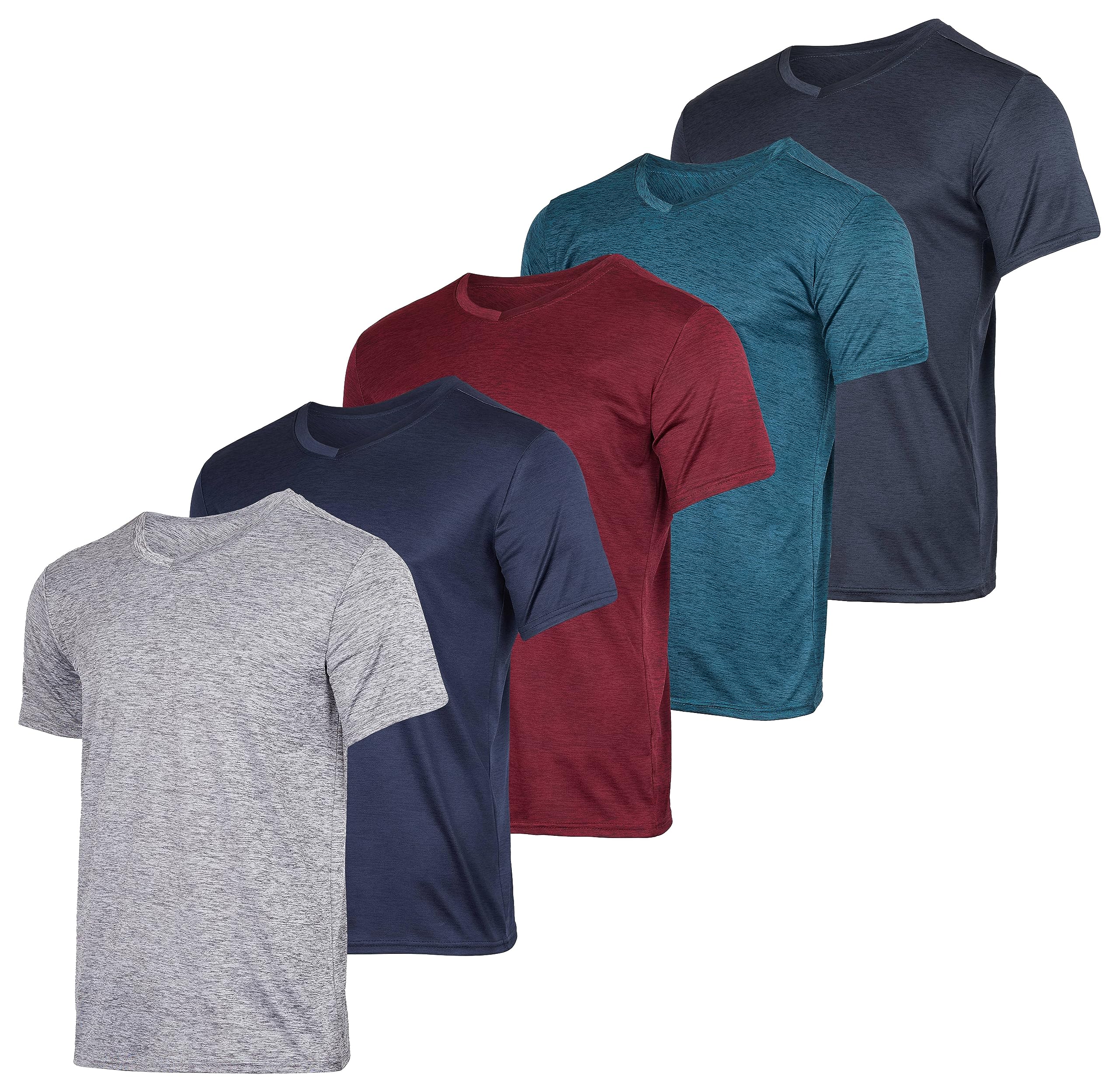 Real Essentials Athletic V Neck Tshirt Shirts T-Shirts Men Quick Dry Fit Tops Dri Fit Short Sleeve Active Wear Training Exercise Fitness Workout Shirt Tee Tees Gym Sports Top, Set 1, L, Pack of 5