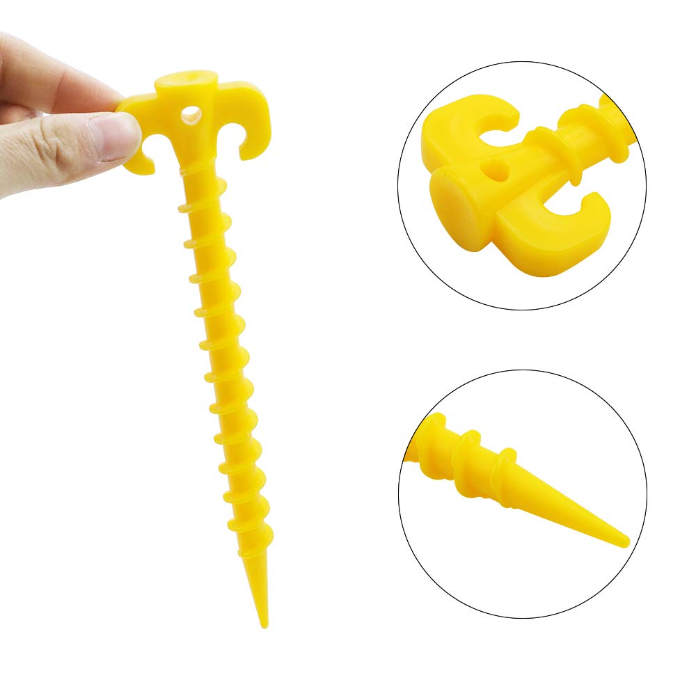 WYKOO 15 Pieces Canopy Stakes Plastic Tent Pegs, Heavy Duty Screw Shape Beach Tent Stakes, 7.9 Inch