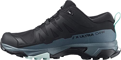 Salomon X Ultra 4 Gore-TEX Hiking Shoes for Women, Black/Stormy Weather/Opal Blue, 7.5