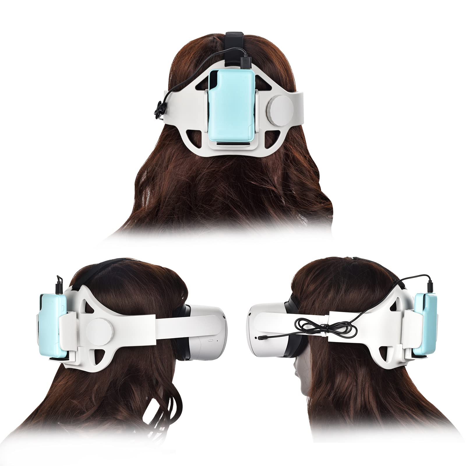 XIAOGE Elite Strap for Oculus Quest 2 with Head Cushion & Mobile Power Fixing Bracket, Adjustable Comfortable Protective Head Strap Compatibly Multiple Sizes Powerbank