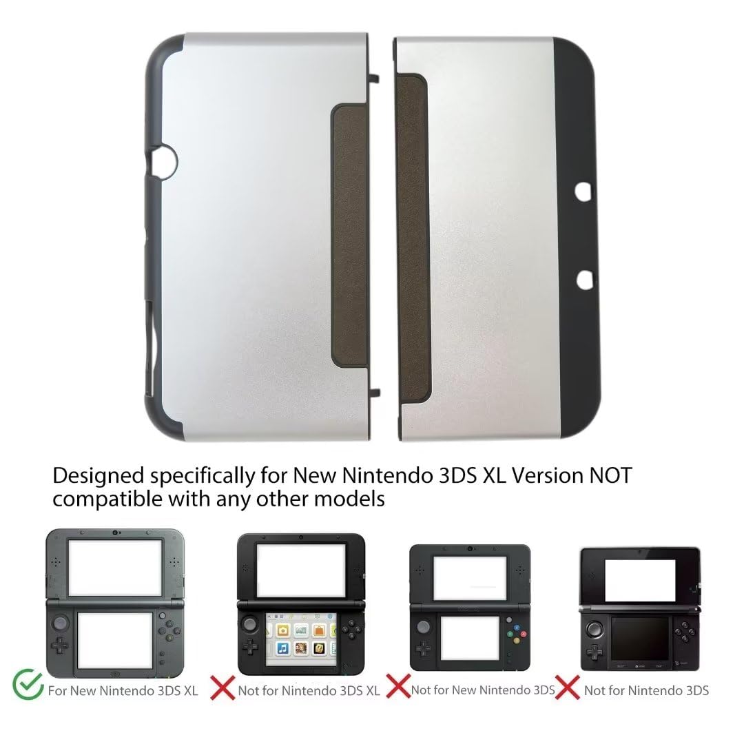 Silver Aluminum + Plastic Protector Case Cover Protective Hard Shell Skin for Nintendo New 3DS XL LL (2015 Model) ONLY