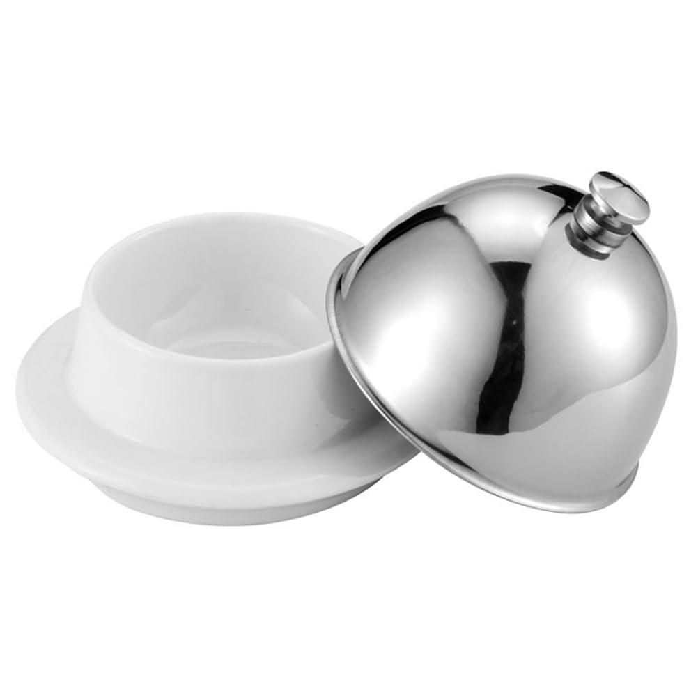 Tofficu 3pcs Ceramic Butter Dish with Stainless Steel Dome Round Butter Dish Porcelain Cheese Keeper Container Cupcake Display Stand Tray (3)