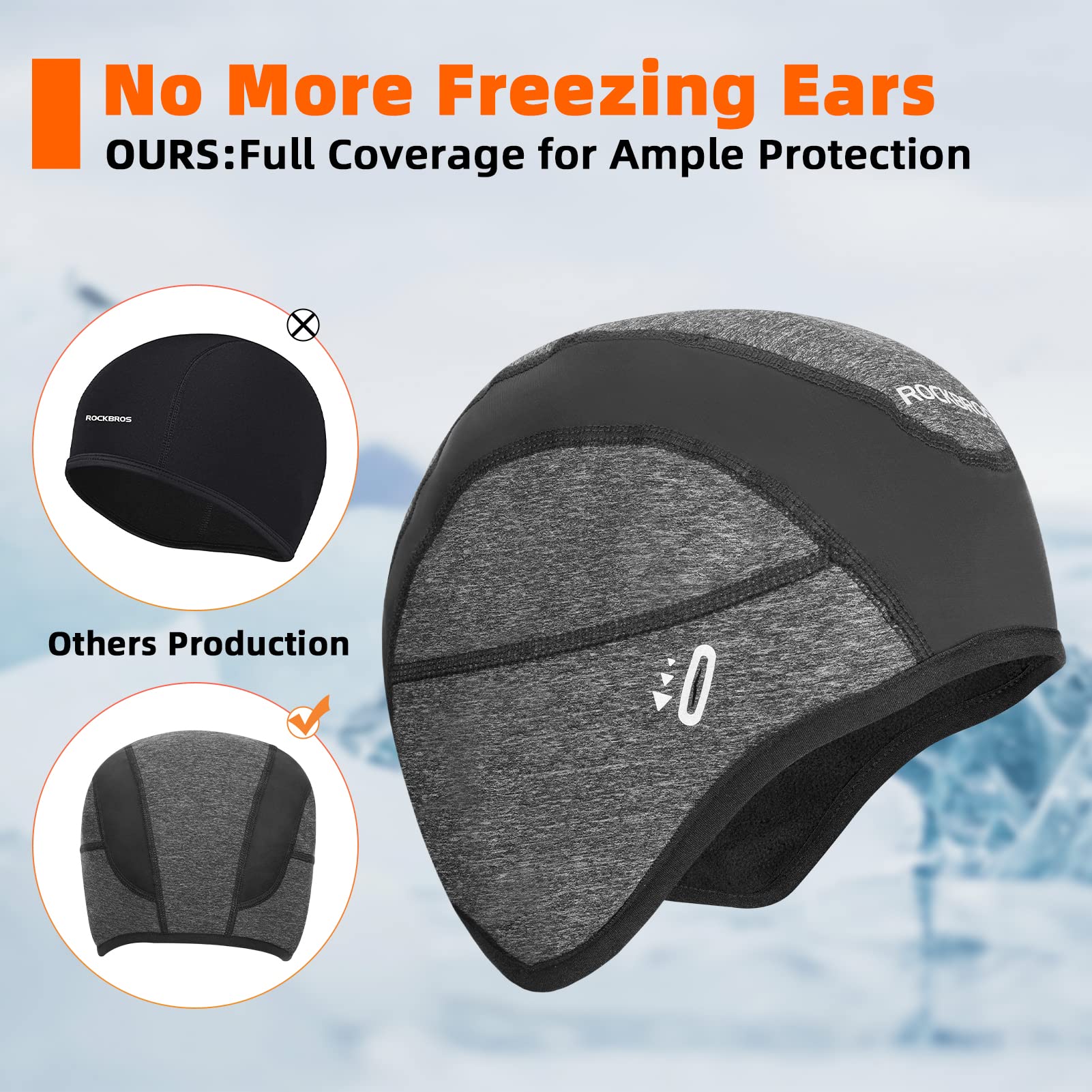 ROCKBROS Winter Cycling Caps for Men Women Windproof Skull Cap Helmet Liner with Glasses Holes Black