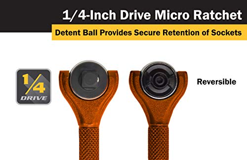 Titan 11322 1/4-Inch Drive x 4-Inch 90-Tooth Swivel Head Micro Ratchet - Orange