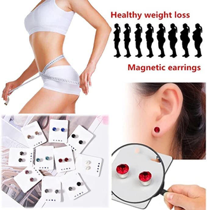 YOOUS 8 Pairs of Magnetic Therapy Stud Earrings Colored Diamond Stud Earrings Lymphatic Drainage Stud Earrings Non-Pierced Shiatsu Earrings