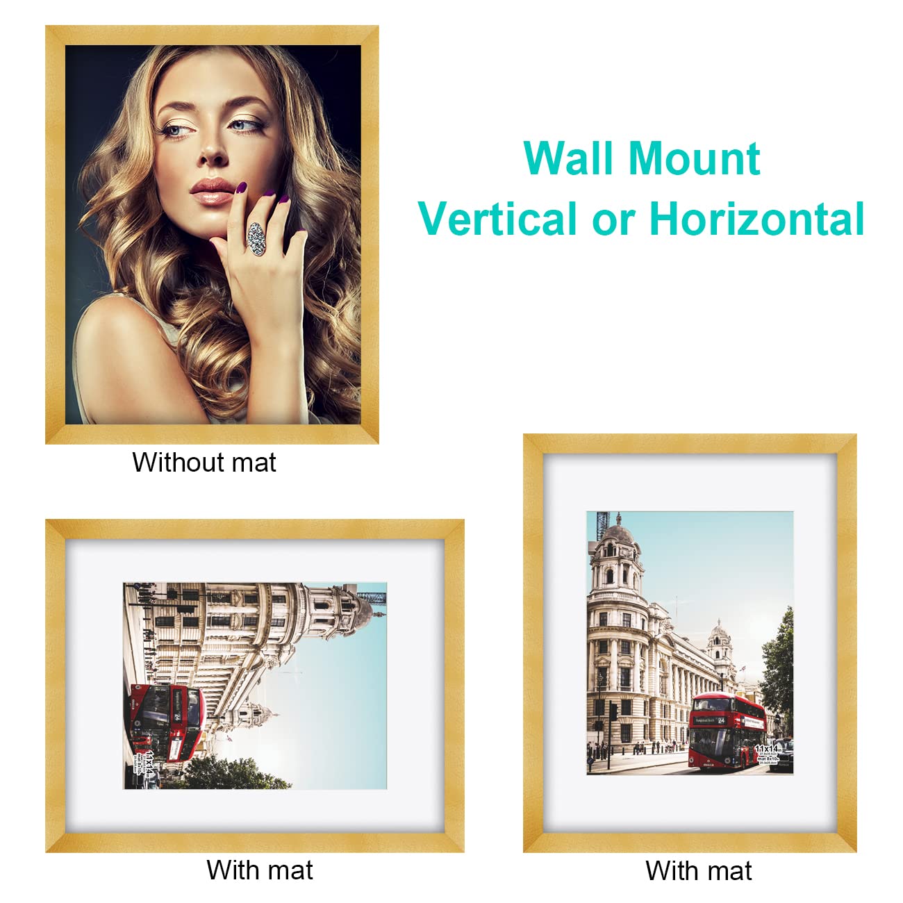 RR ROUND RICH DESIGN Solid Wood 11x14 Picture Frames 5PK Display 8x10 with Mat or 11x14 Without Mat Wall Mounting Photo Frame White